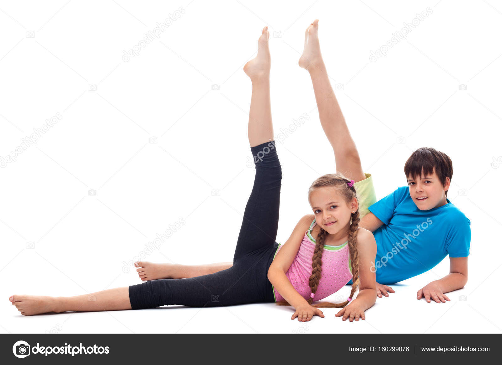 Kids doing gymnastic exercise - isolated Stock Photo by ©ilona75 160299076