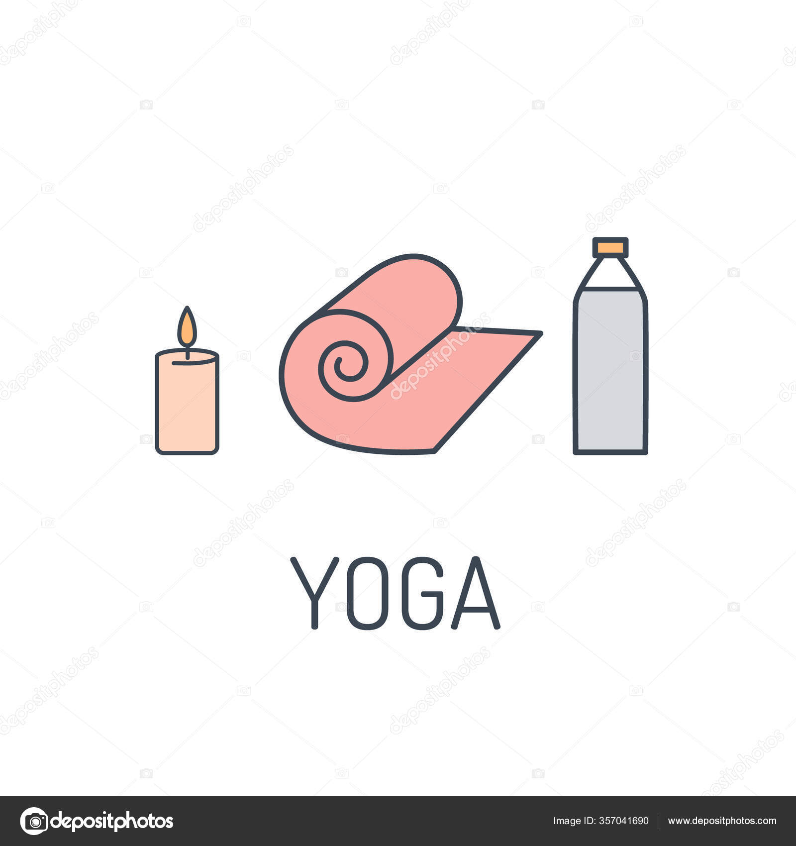 Minimal Outlined Yoga Equipments Symbols Candle Yoga Mat Bottle Stock ...
