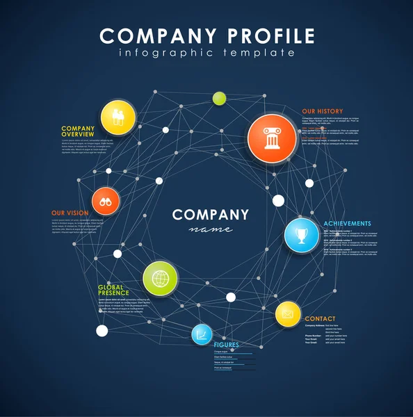 Company profile overview template with colorful circles, dots an Stock ...