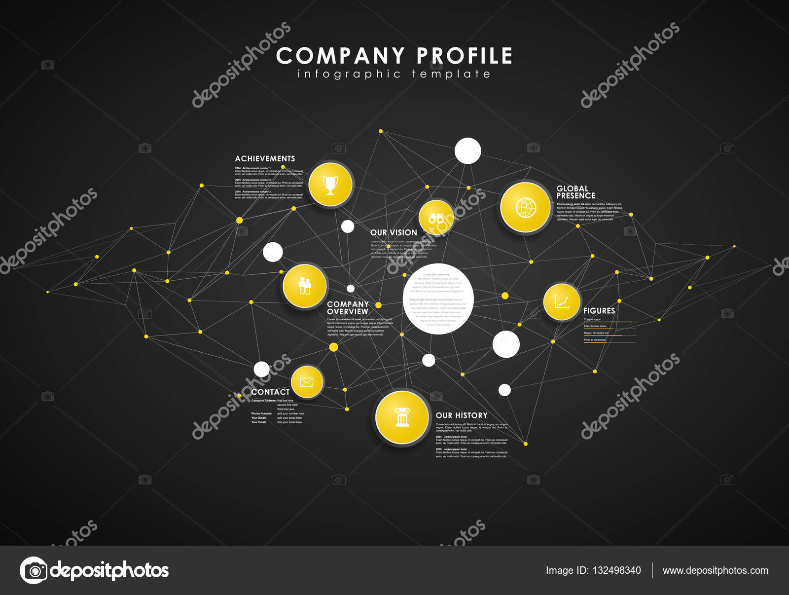 Company profile overview template with yellow circles and dots - Stock ...