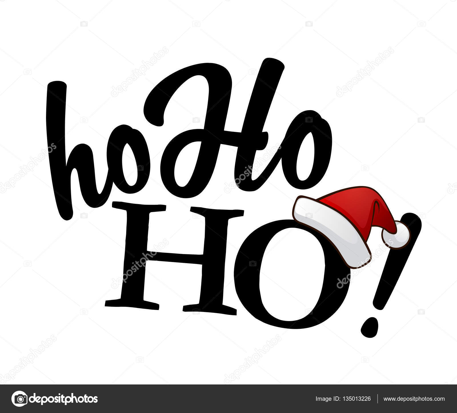 Isolated black Ho-ho-ho! text with Santa's red hat on white back Stock ...