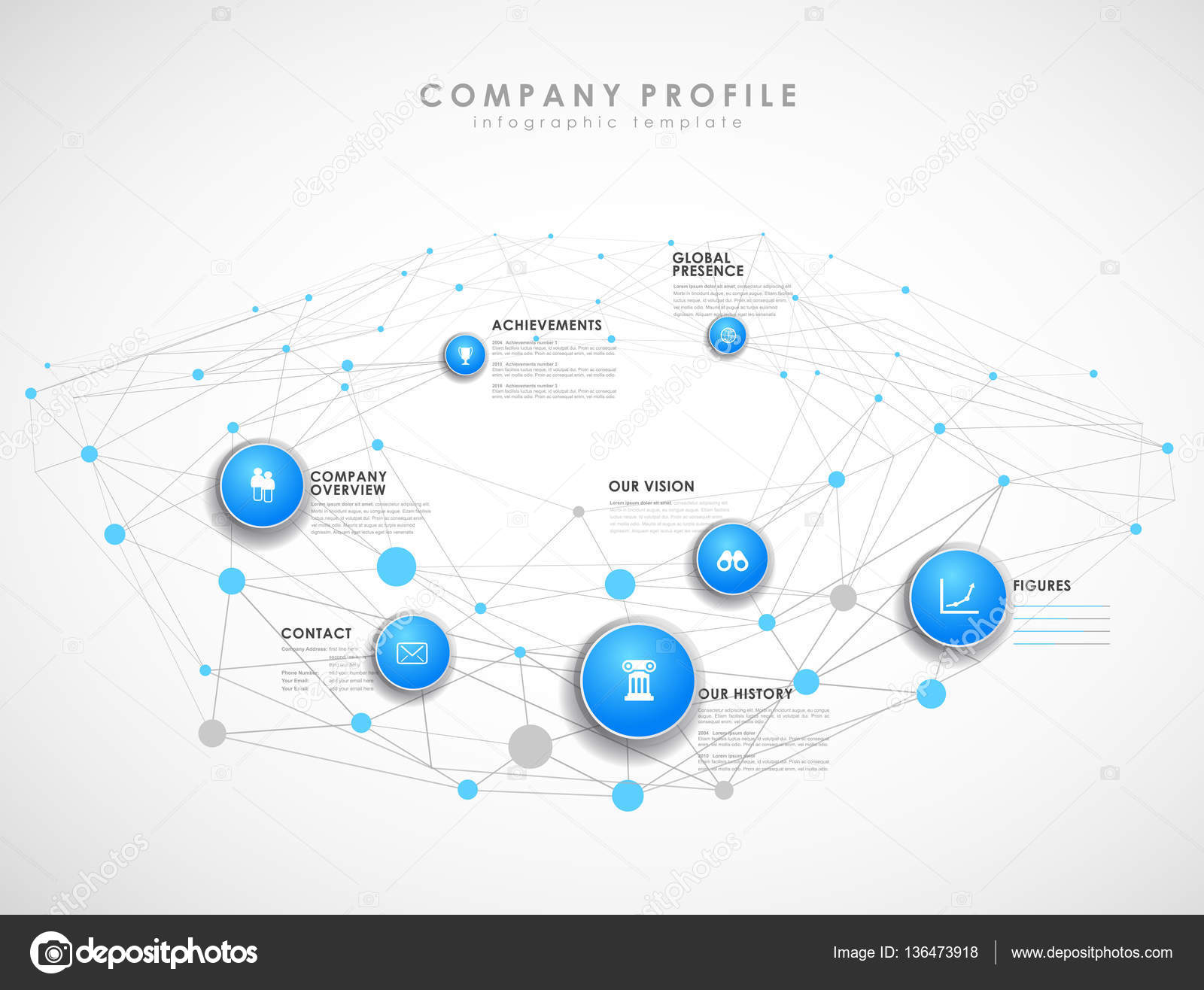 Company profile overview template with blue circles and dots - l Stock ...