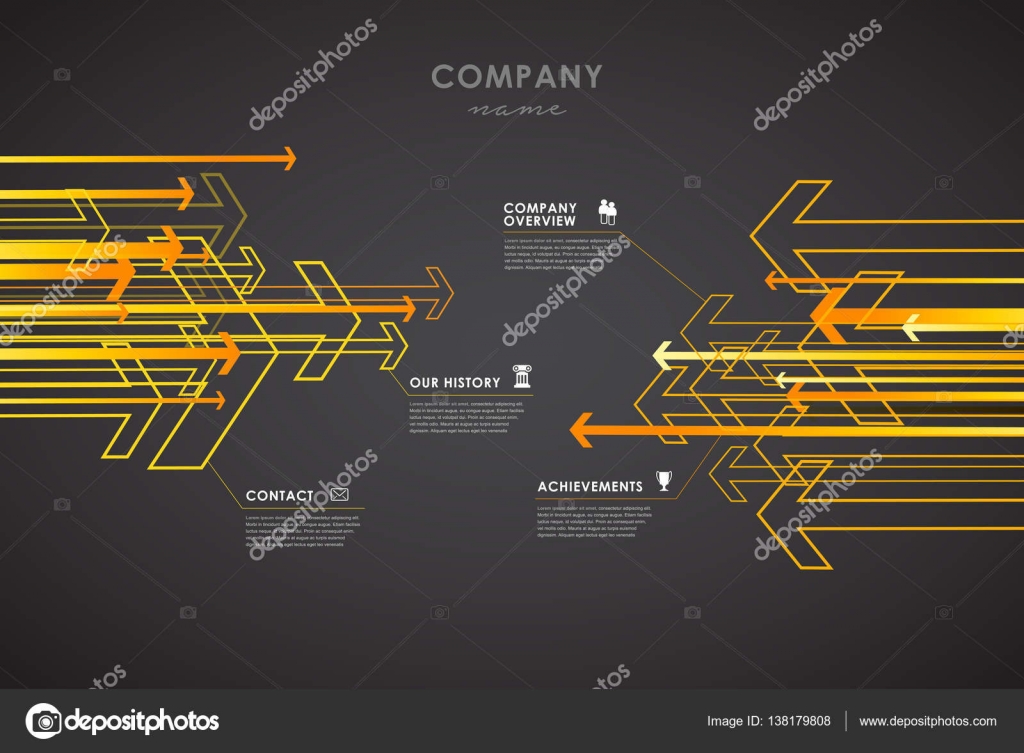 Company infographic overview design template with arrows and ico Stock ...