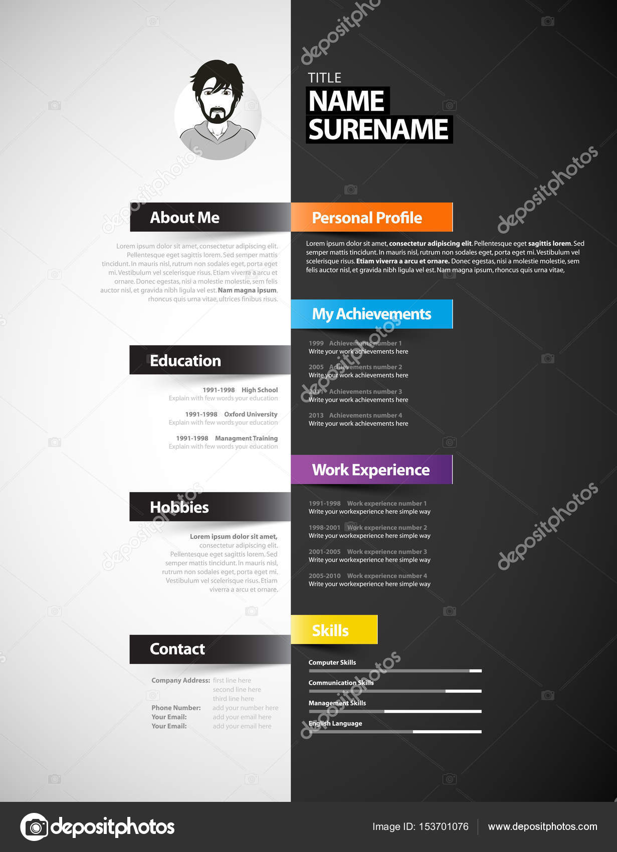 Creative cv template with paper stripes. Stock Vector by ©kormi 153701076