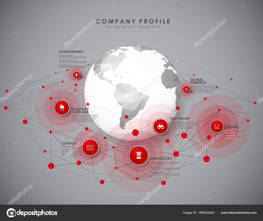 Company profile overview template with red circles, dots and pol Stock ...