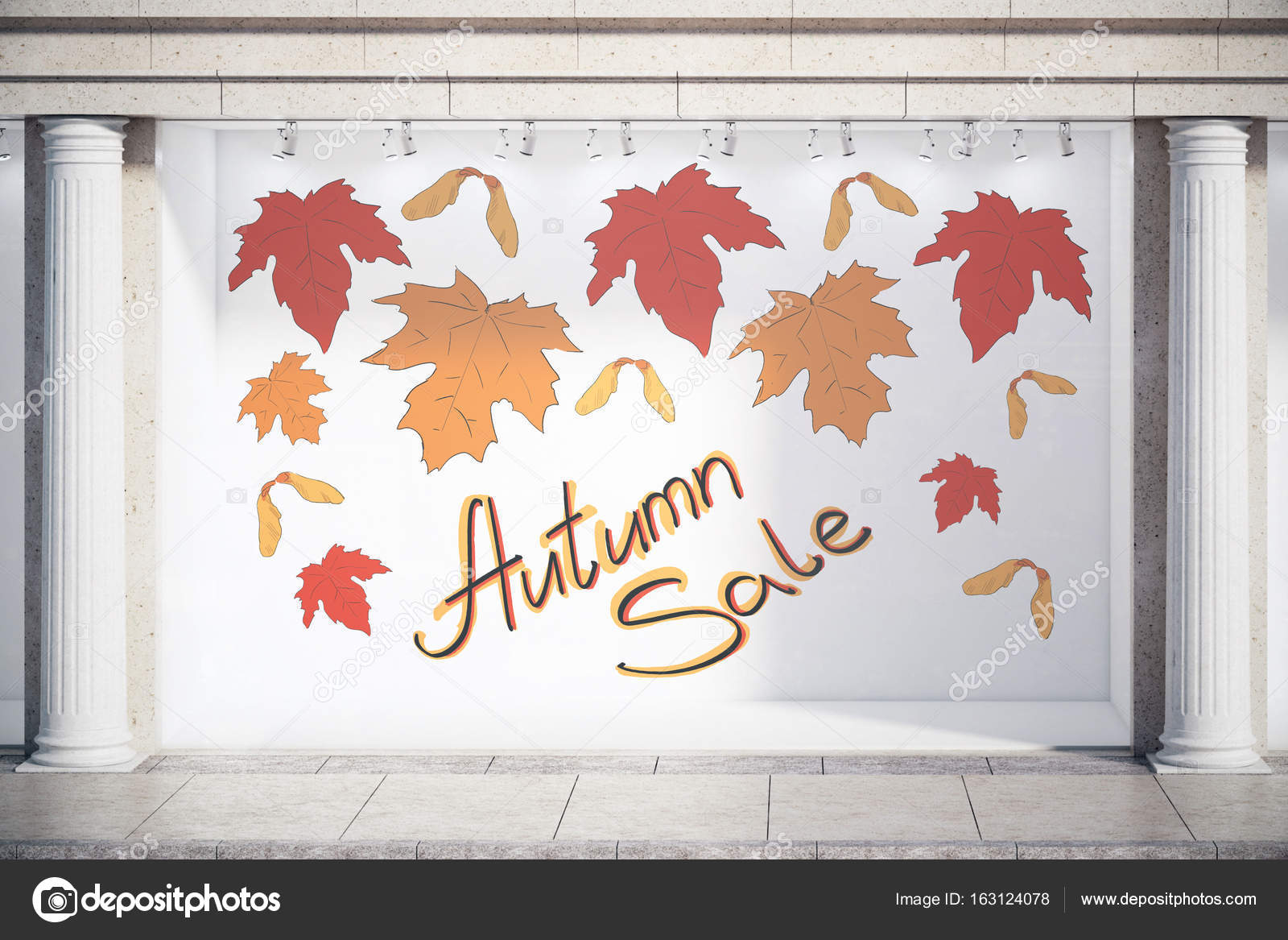 Storefront, window display, glass showcase exterior with concrete ...