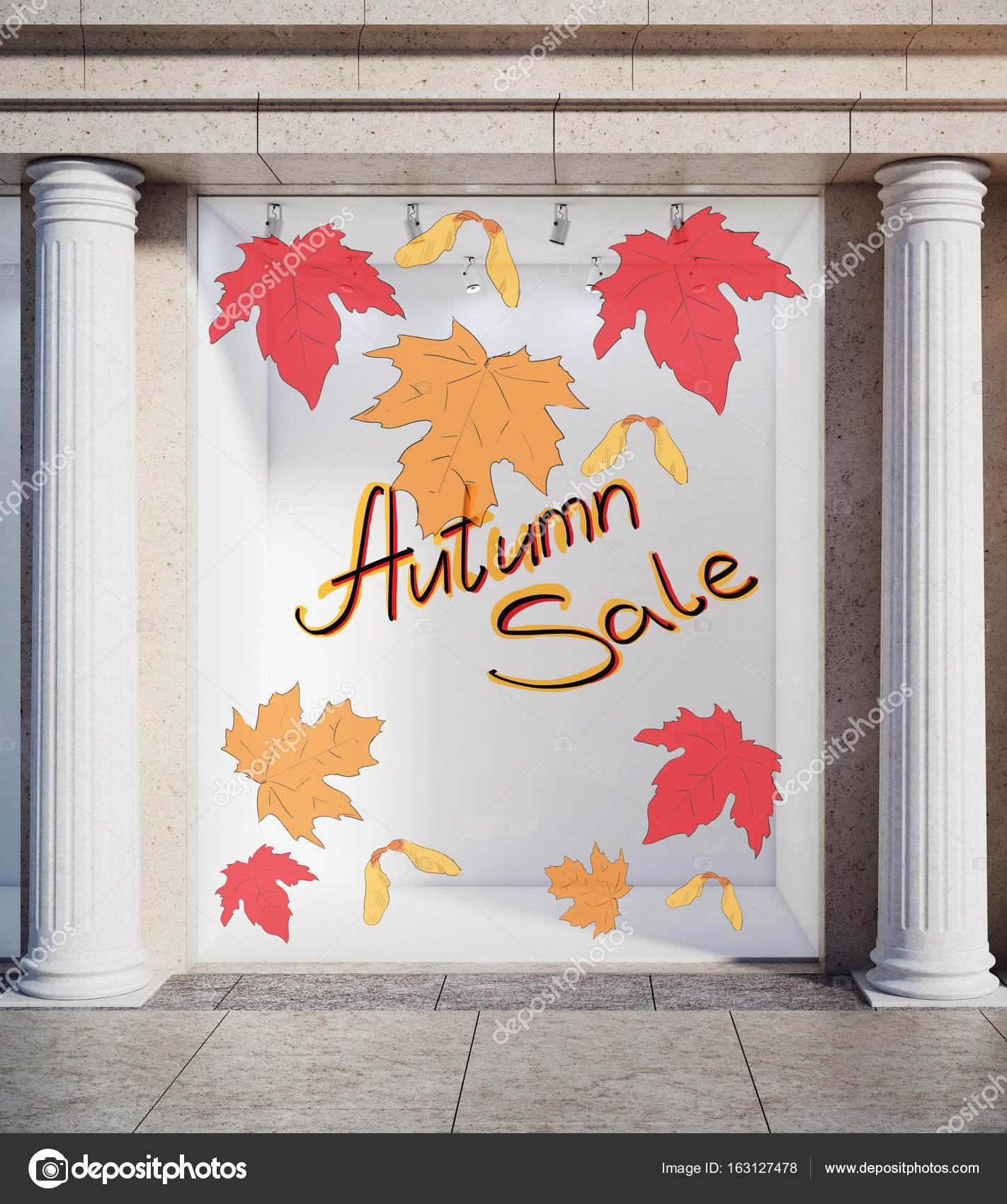 Storefront, window display, glass showcase exterior with concrete ...