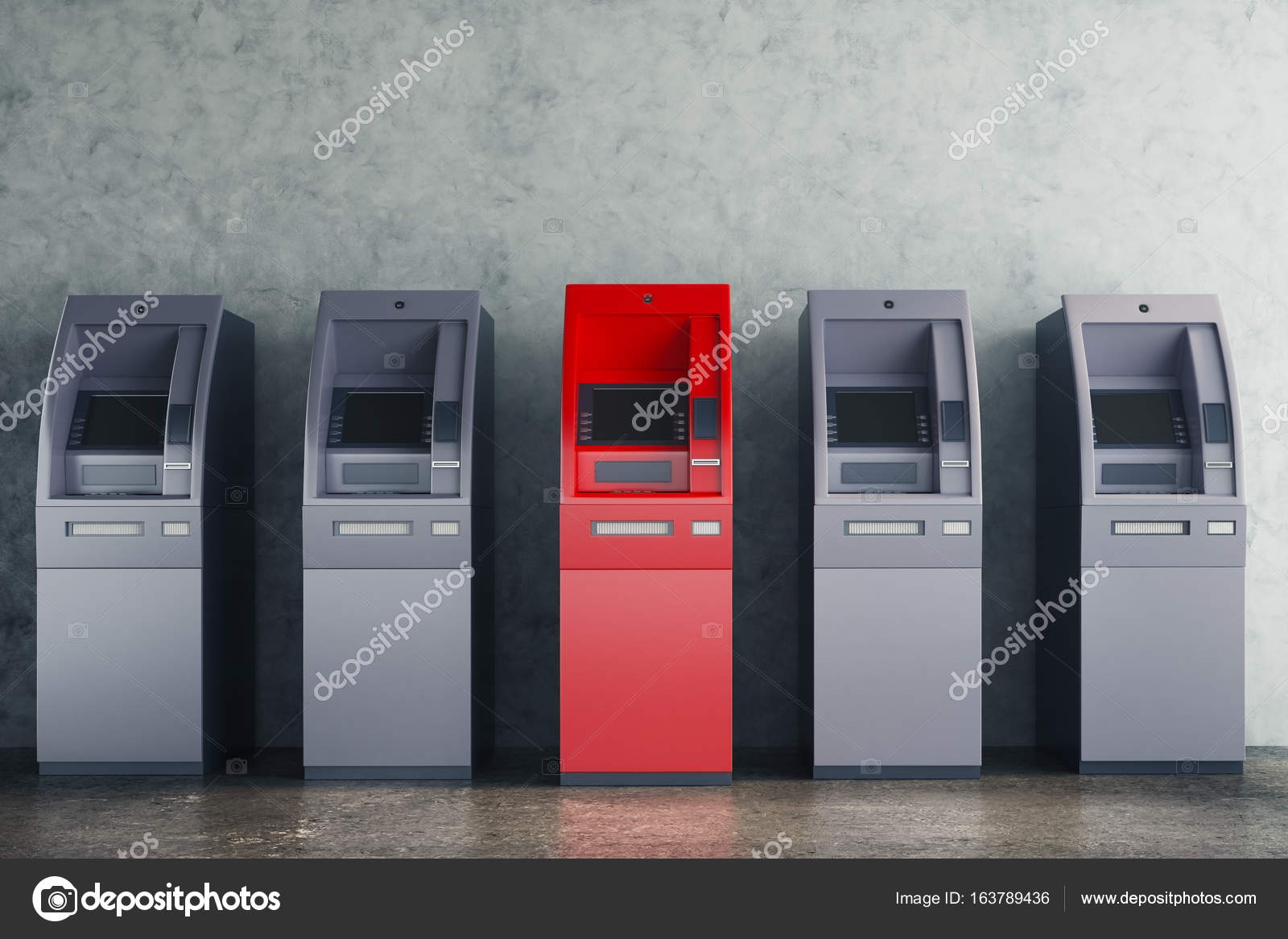 Grey and red ATM in concrete interior — Stock Photo © peshkova #163789436