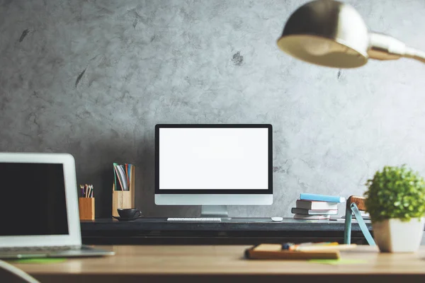 Workplace with empty computer screen - Stock Image - Everypixel