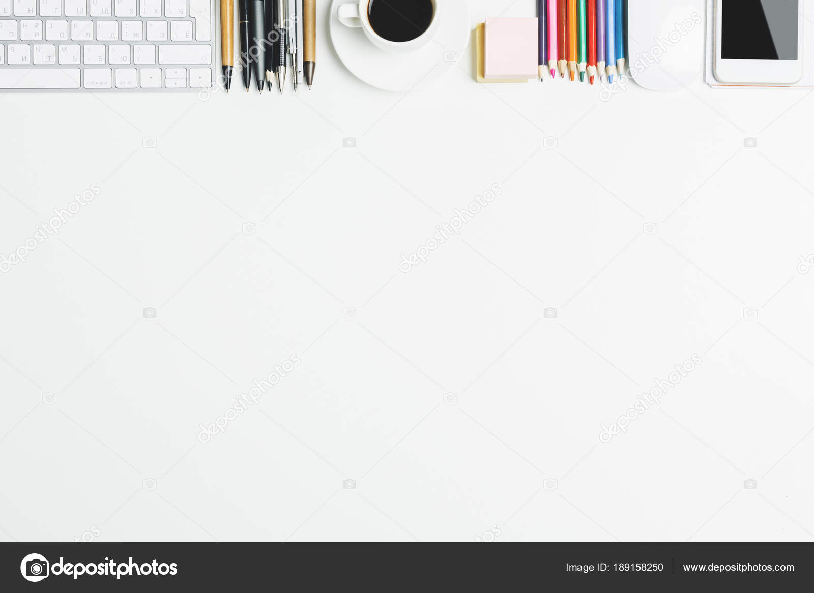 Modern tabletop with devices and supplies Stock Photo by ©peshkova ...