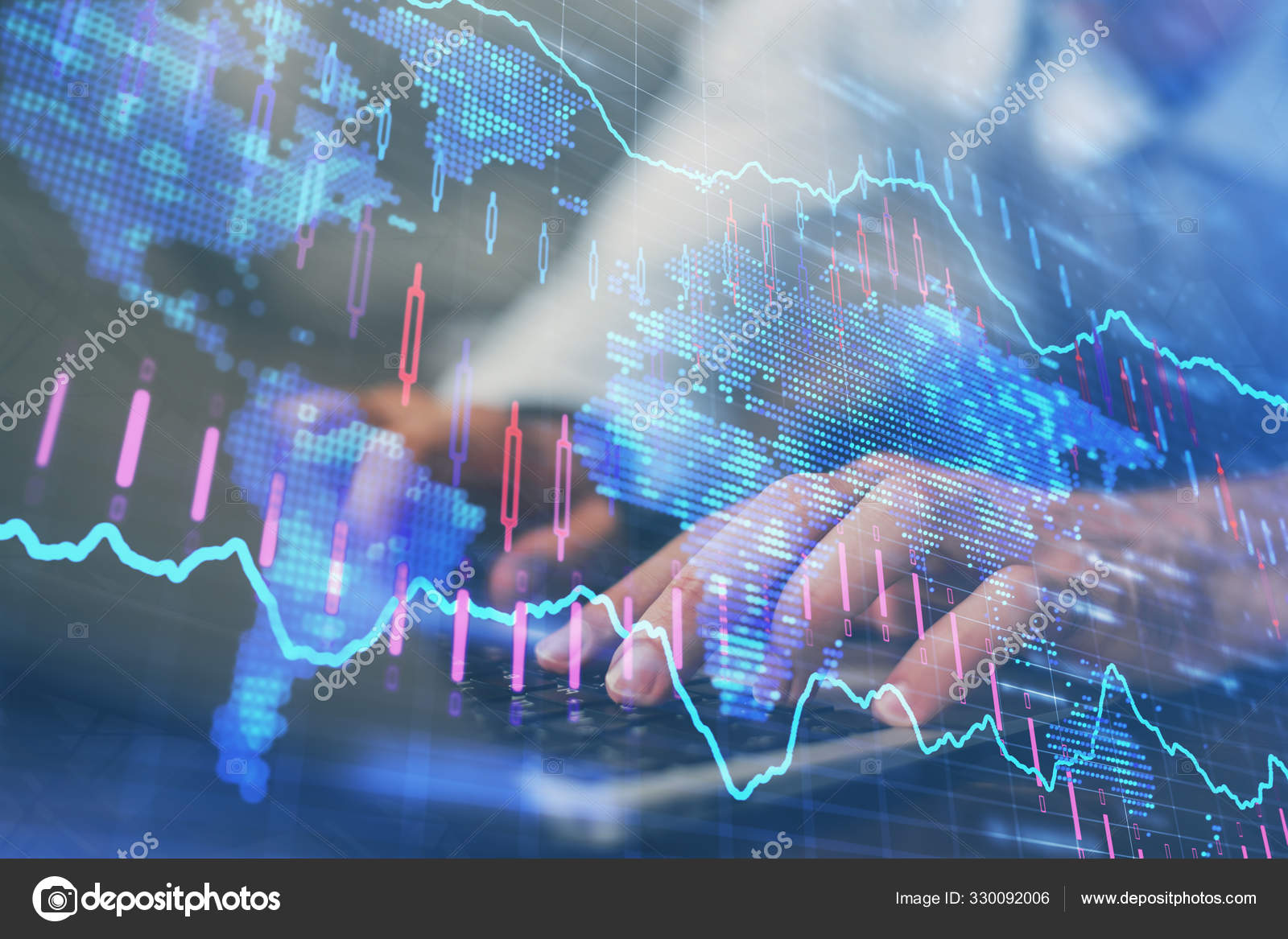 Forex graph with businessman working on computer in office on ...