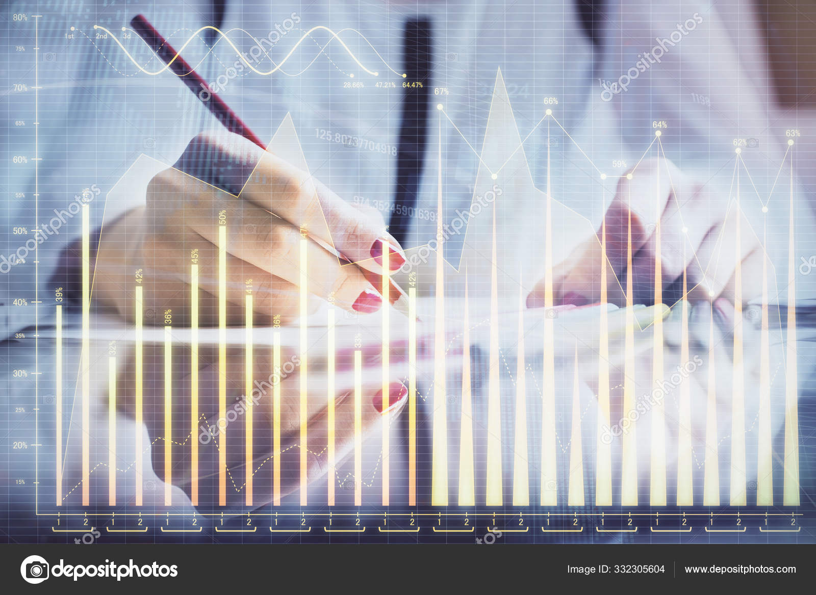 A woman hands writing information about stock market in notepad. Forex ...
