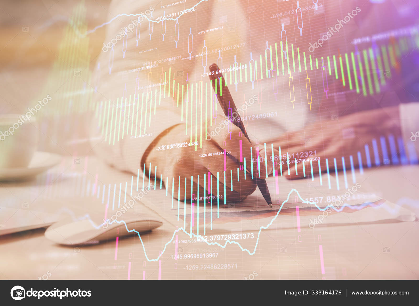 Financial trading chart multi exposure with man desktop background ...