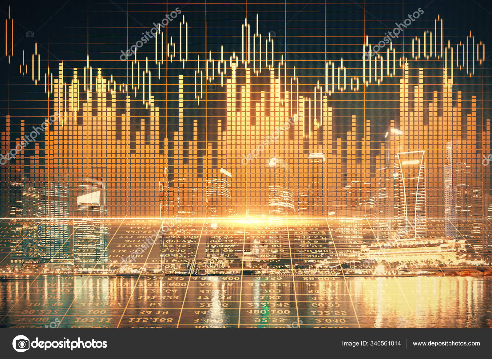 Financial Chart City Scape Tall Buildings Background Multi Exposure ...