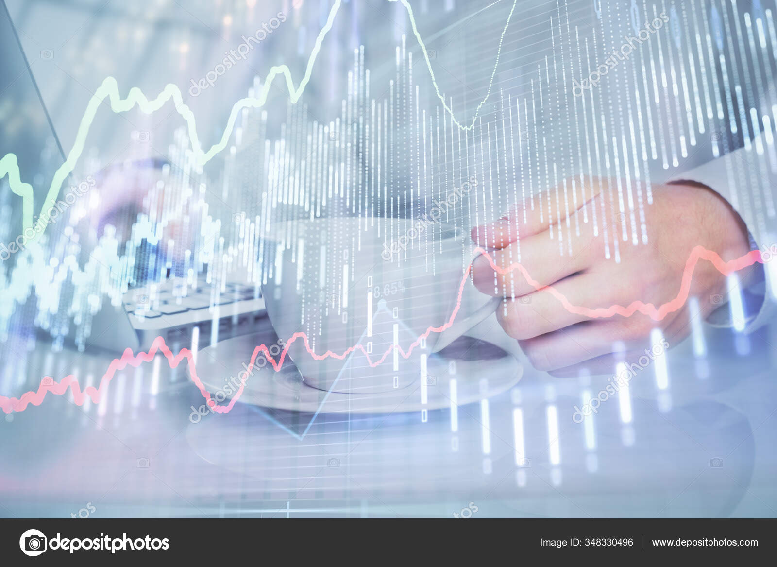 Double Exposure Graph Man Typing Computer Office Background Concept ...