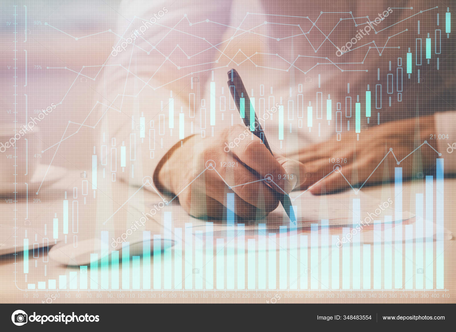 Financial Trading Chart Multi Exposure Man Desktop Background Concept ...