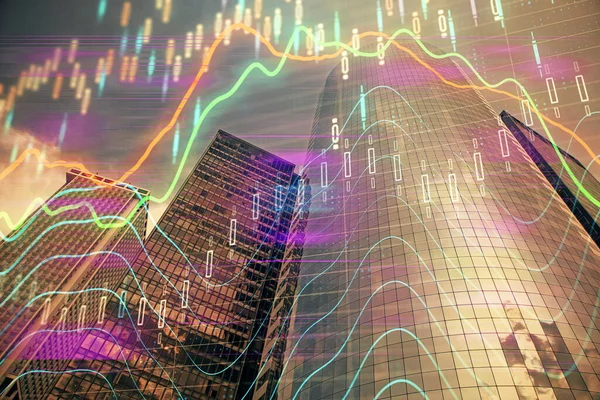 Forex graf na městském pozadí s mrakodrapy tapety multi expozice ...