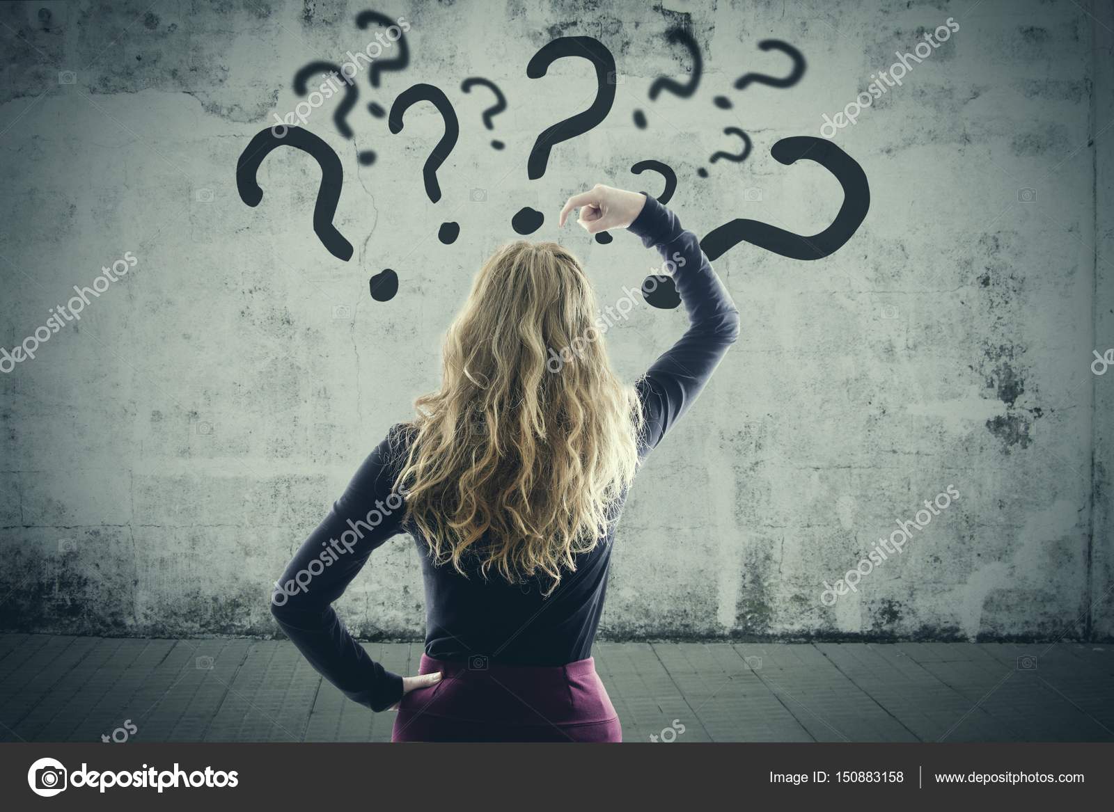 Woman with question mark Stock Photo by ©carballo 150883158