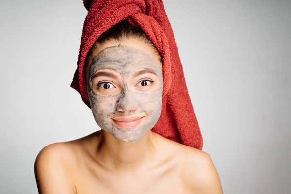 happy woman applied cleansing mask on face - Stock Image - Everypixel