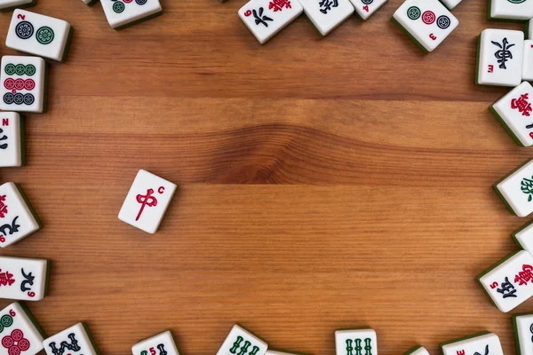 White Green Tiles Mahjong Background Light Brown Wood Empty Space Stock ...