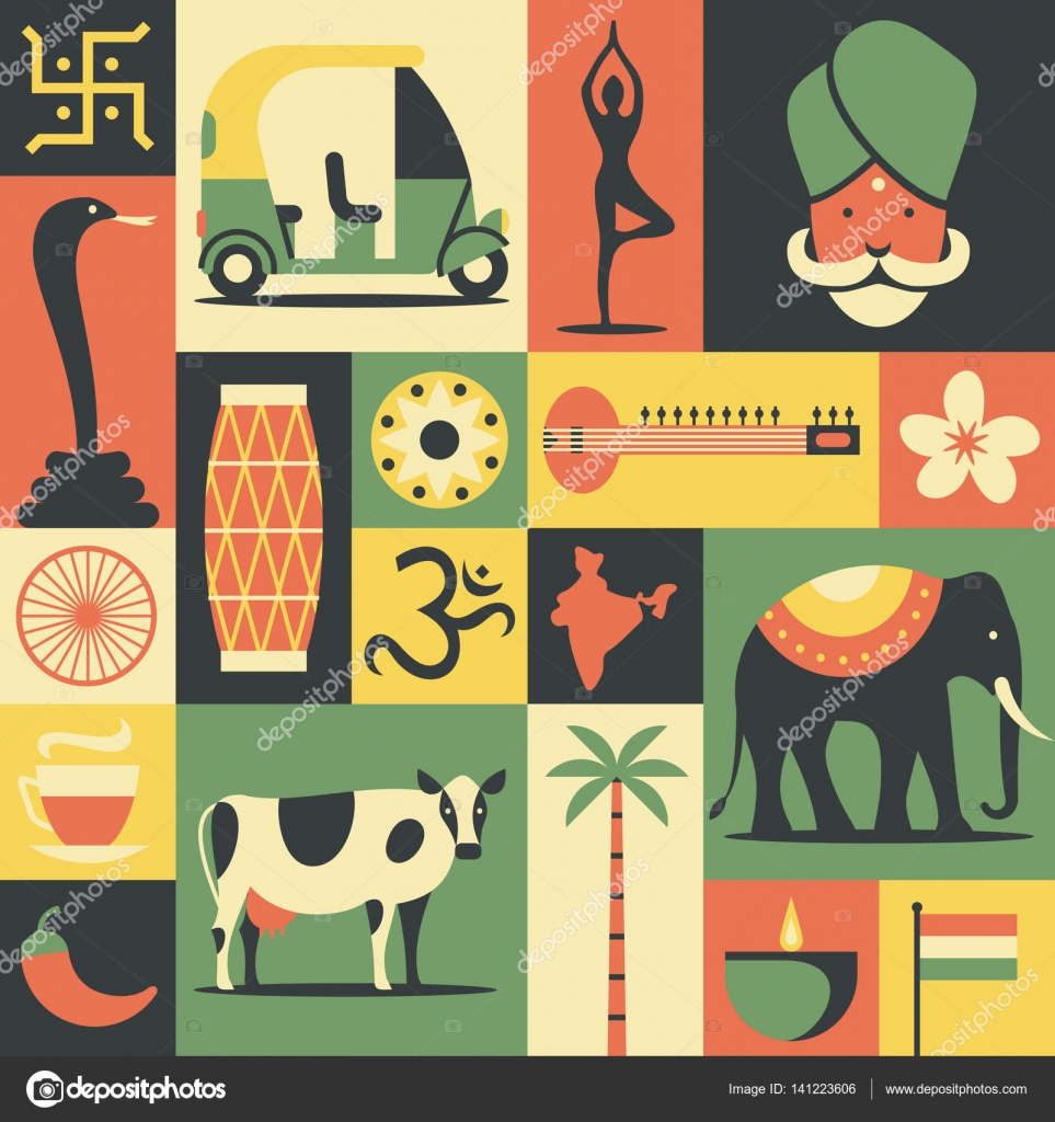 Image vectorielle Ensemble de symboles indiens traditionnels par ...