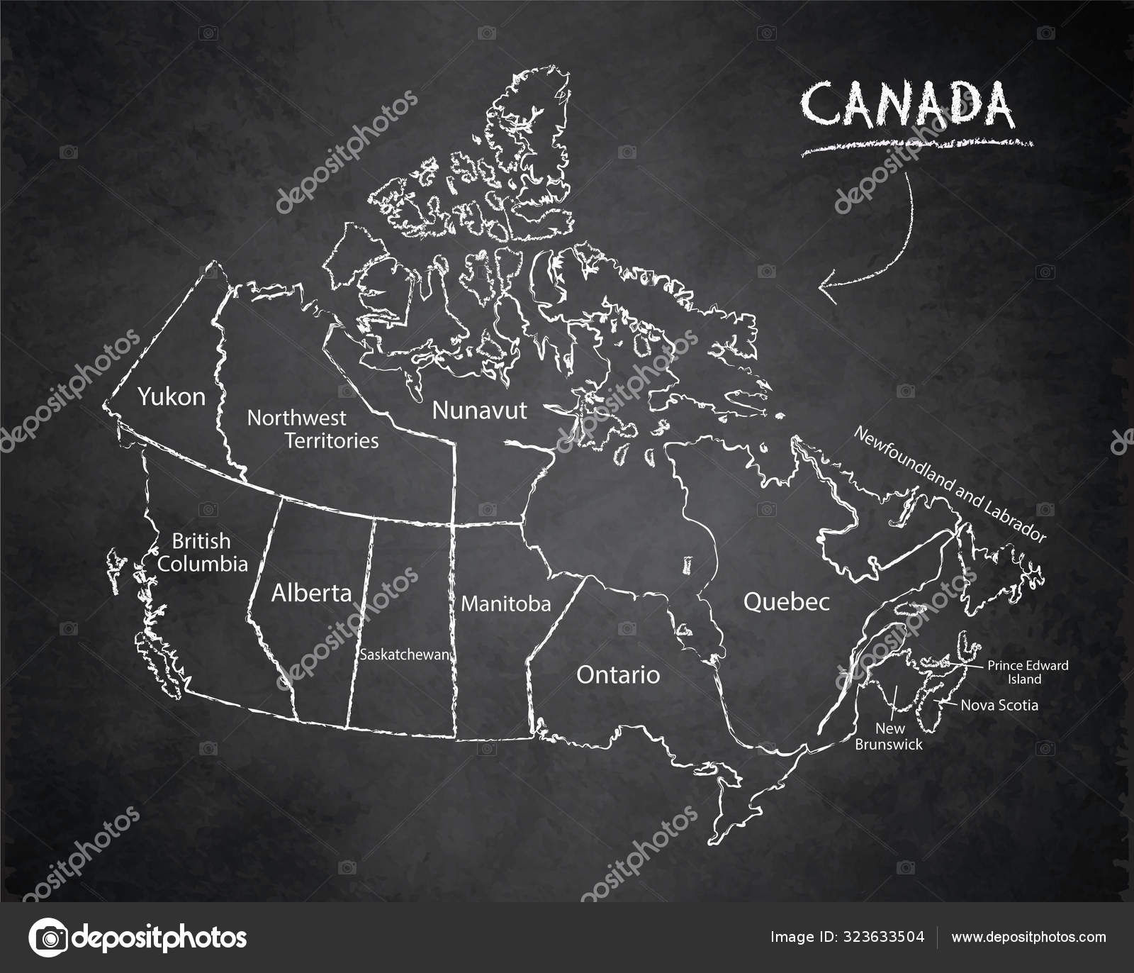Canada Map Administrative Division Separates Regions Names Individual ...