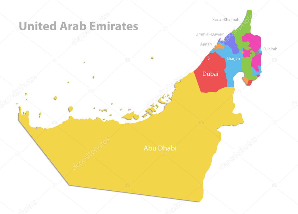 Emiratos Árabes Unidos mapa, división administrativa con nombres, mapa ...