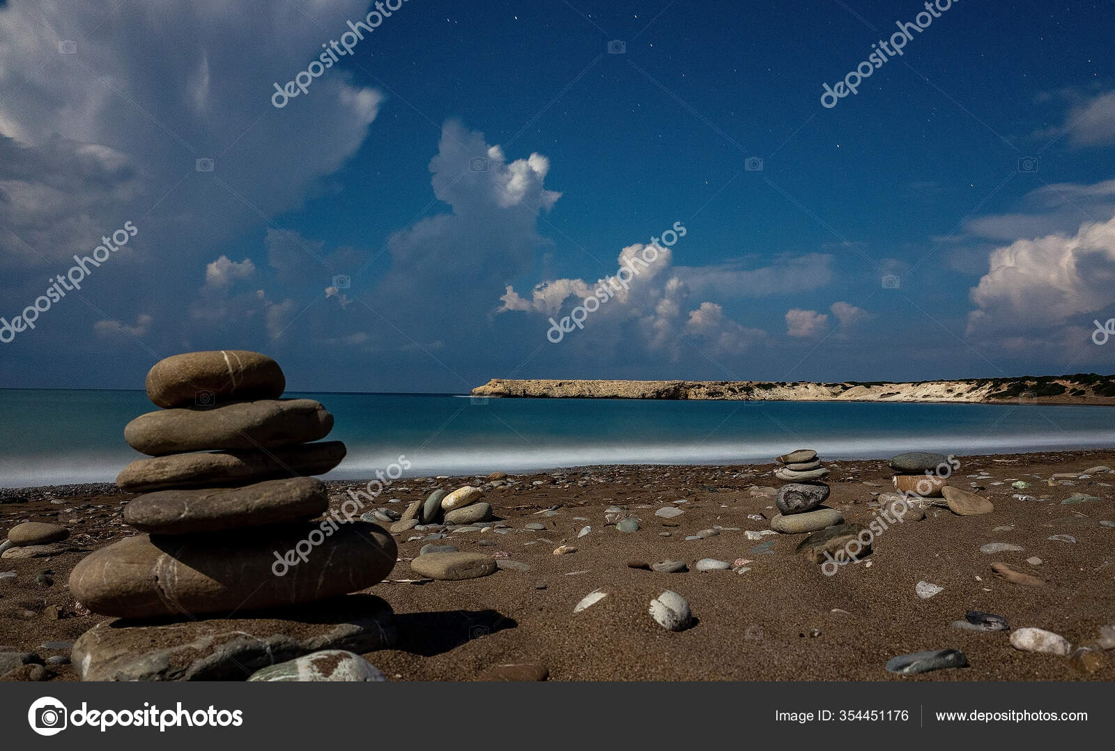 Pillars Stones Sandy Pebble Beach Mediterranean Sea Shot Calm Weather ...
