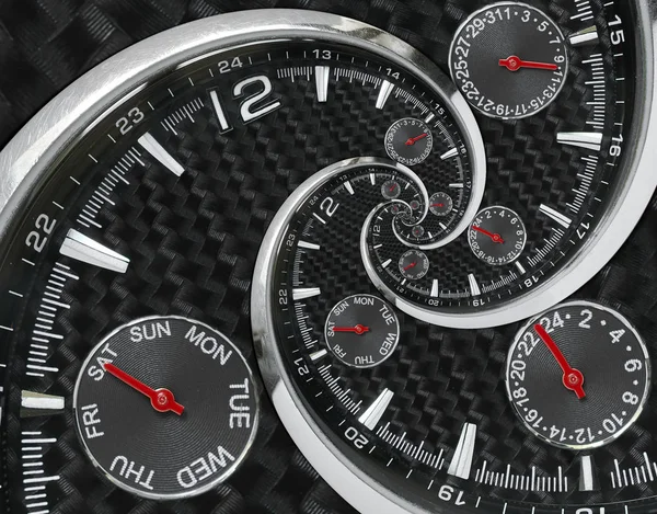 Modern silver black fashion clock watch red clock hands twisted to ...