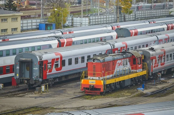 MOSCOW, RUSSIA, OCT,26, 2017: Russian Railways passenger trains in ...