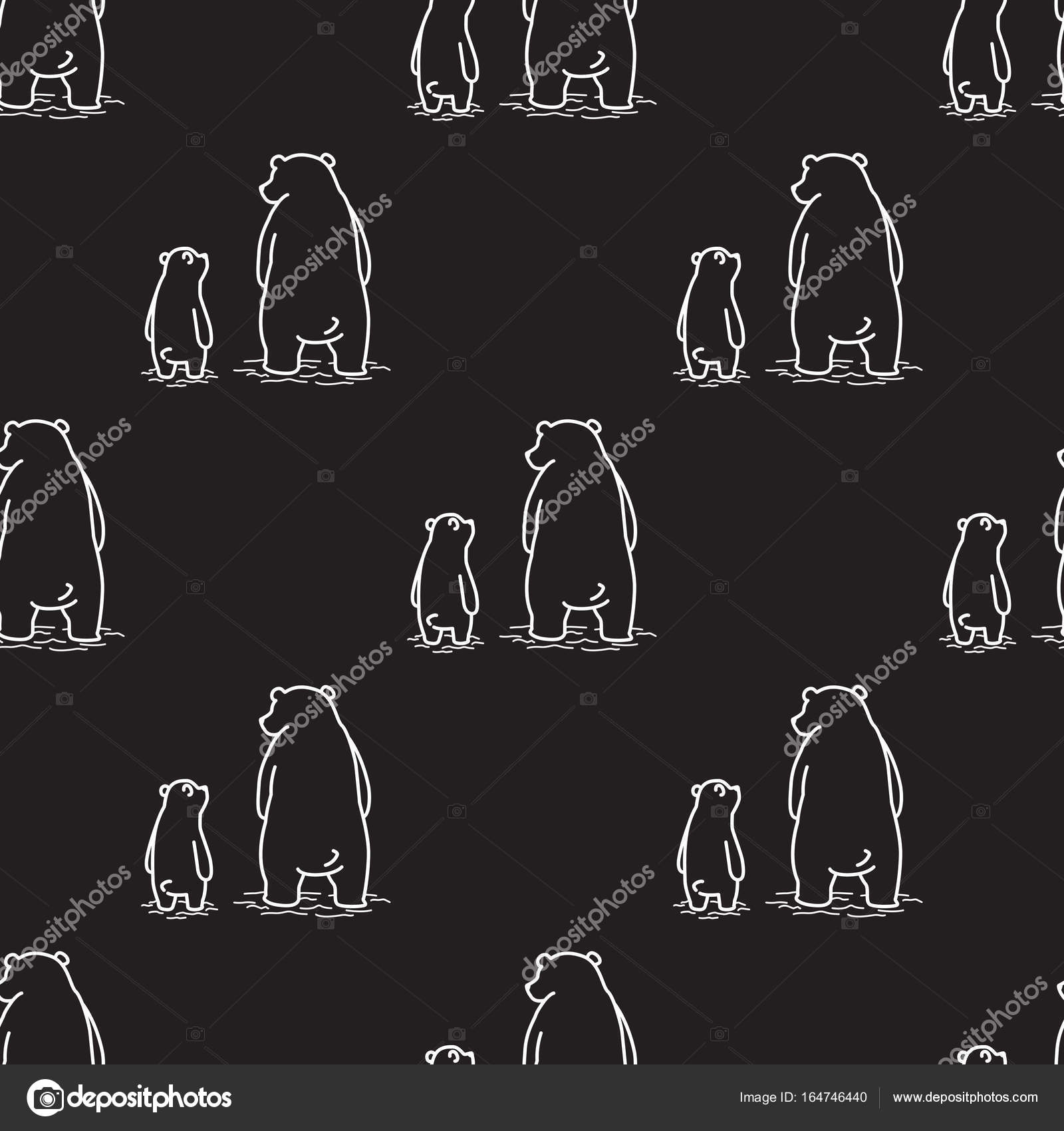 Bear polar bear Dad and son Seamless Pattern Black wallpaper background ...