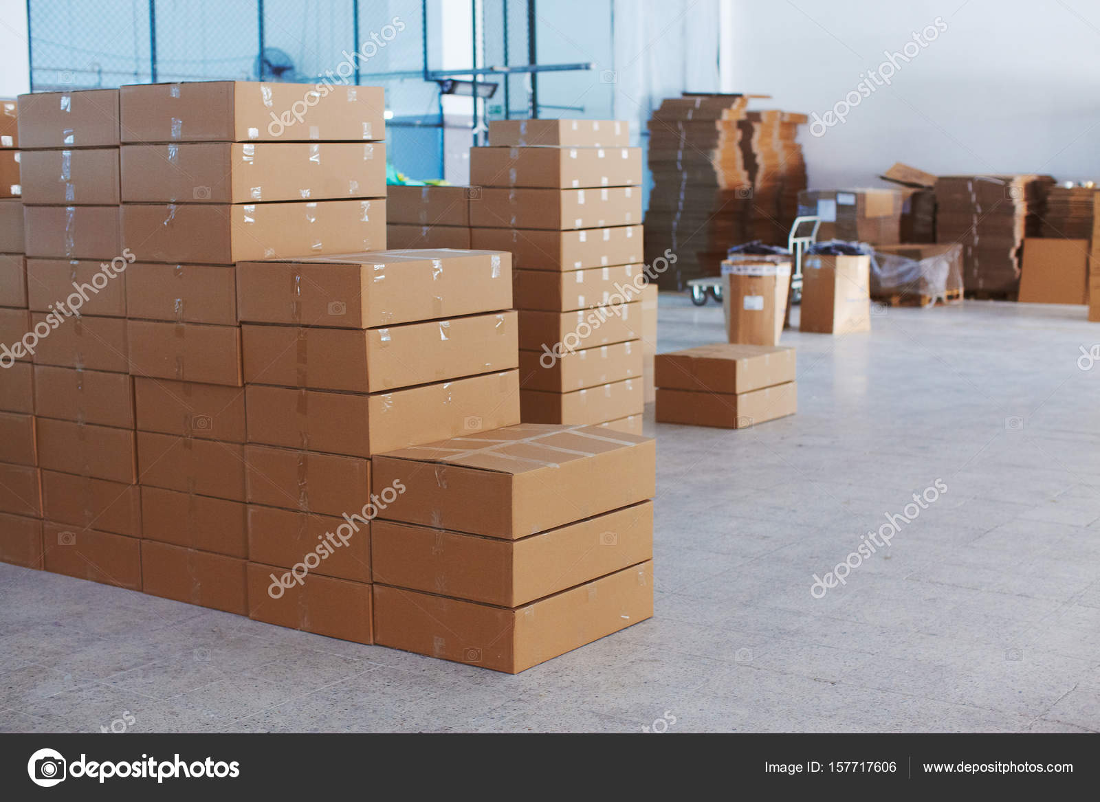 Boxes full of production with tags are prepared for cargo in beautiful ...