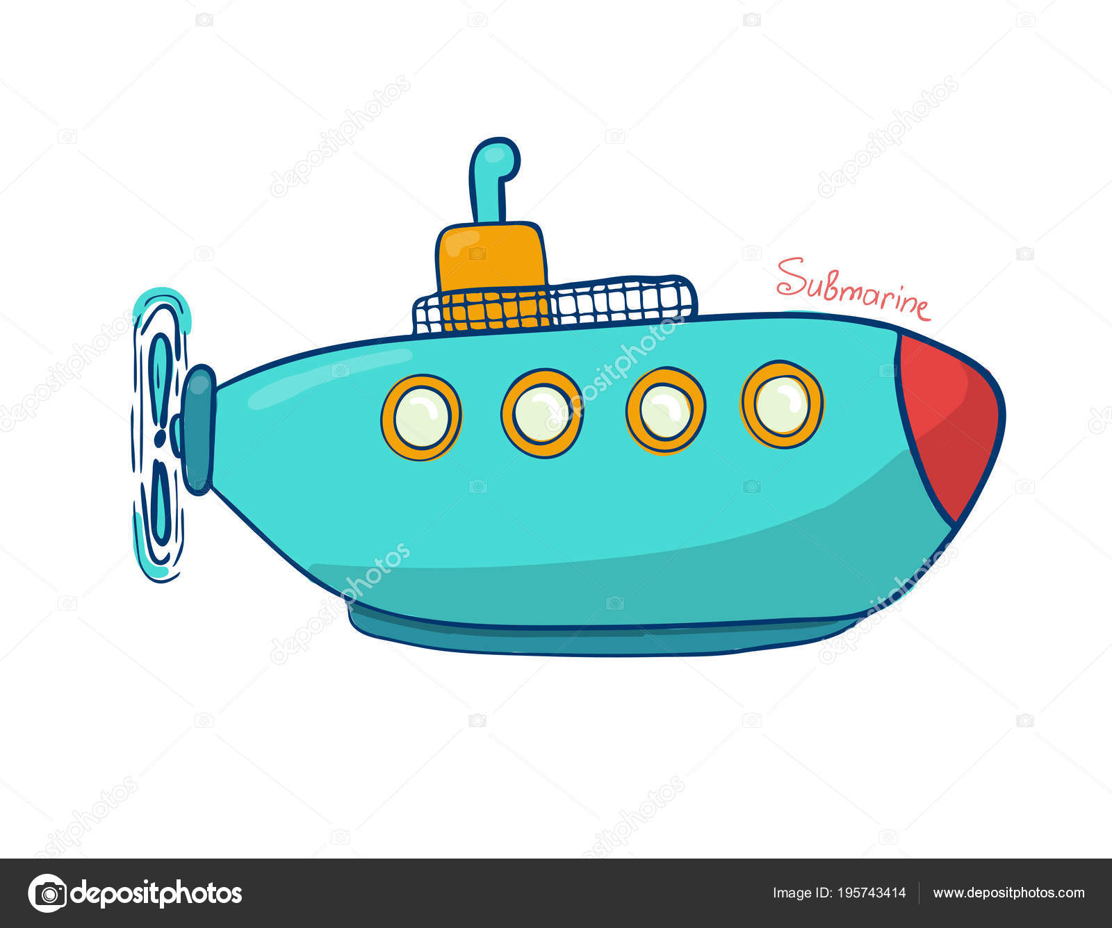 Submarino en colores brillantes. Ilustración de un tema submarino ...