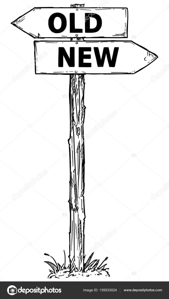 Cartoon Vector Direction Sign with Two Decision Arrows Old and N Stock ...