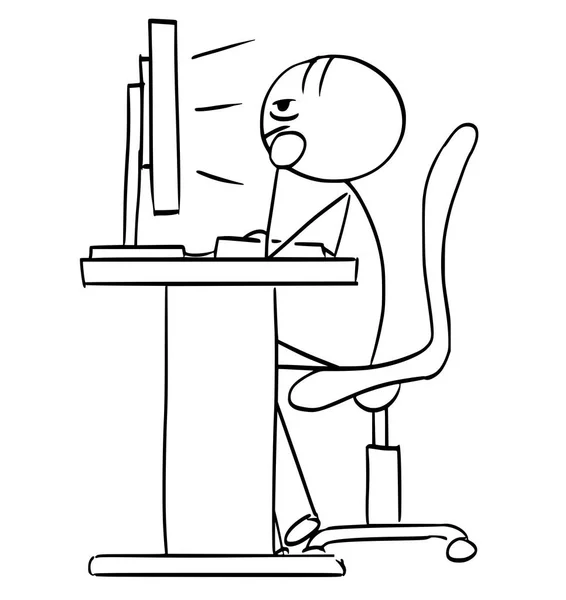 Cartoon of Angry Man or Businessman Working or Typing on Laptop or ...