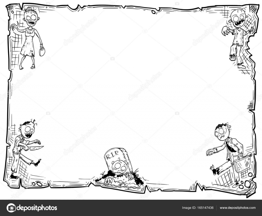 Marco de Halloween Hoja de desplazamiento antigua con zombies Vector de ...