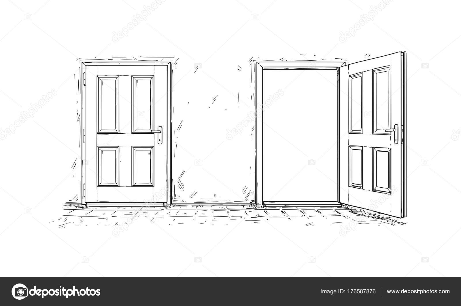 Vector De Dibujos Animados De Dos Puertas De Decisión De Madera
