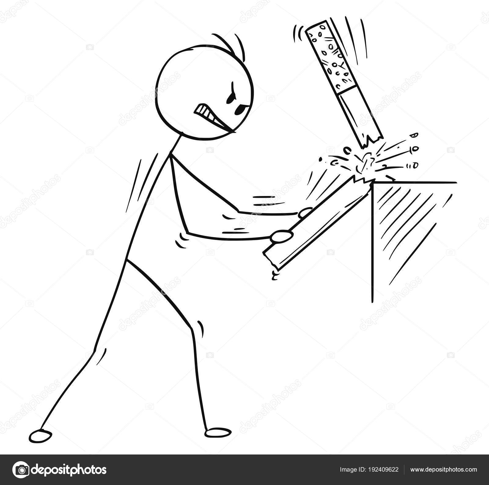 Cartoon of Angry Man Breaking Cigarette as Stop Smoking Metaphor Stock ...