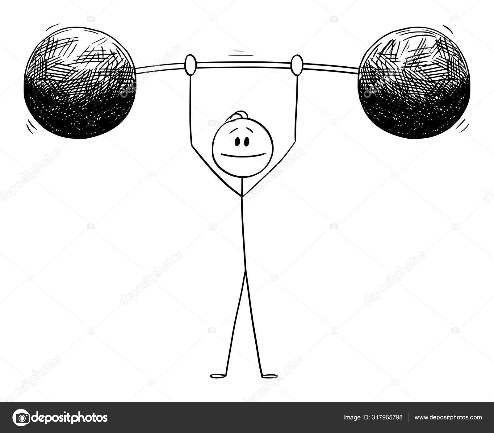 Vector Cartoon Illustration of Man or Businessman Lifting Heavy Weight ...