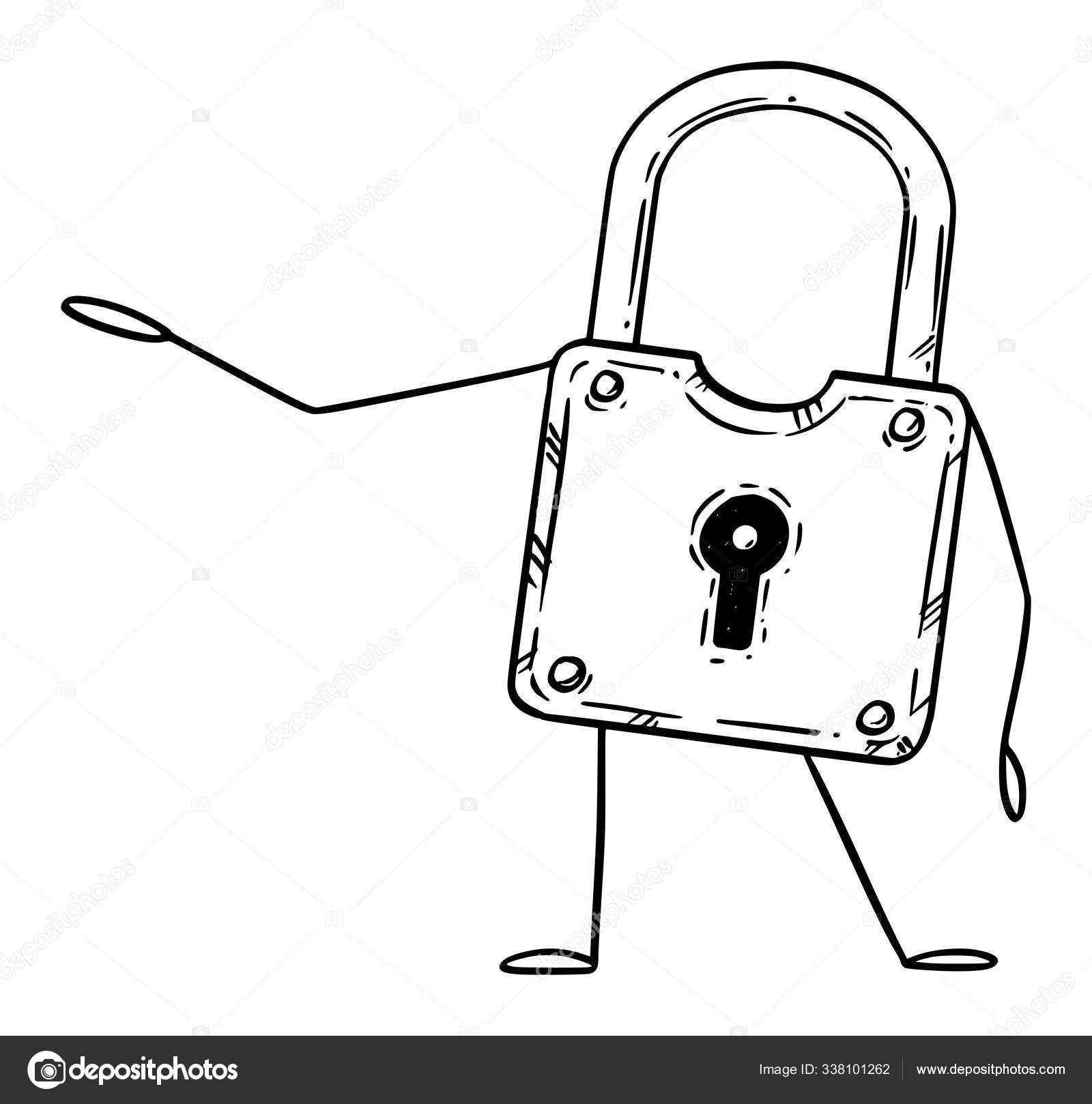 Lock or Padlock Cartoon Character Pointing at Something by Hand, Vector ...