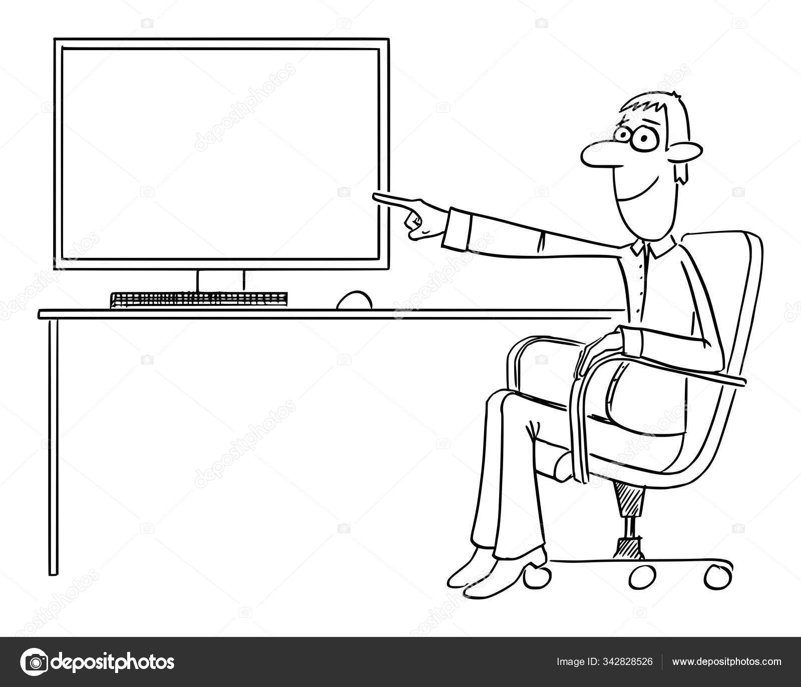 Vector Comic Cartoon of Man or Businessman Sitting on Office Chair and ...