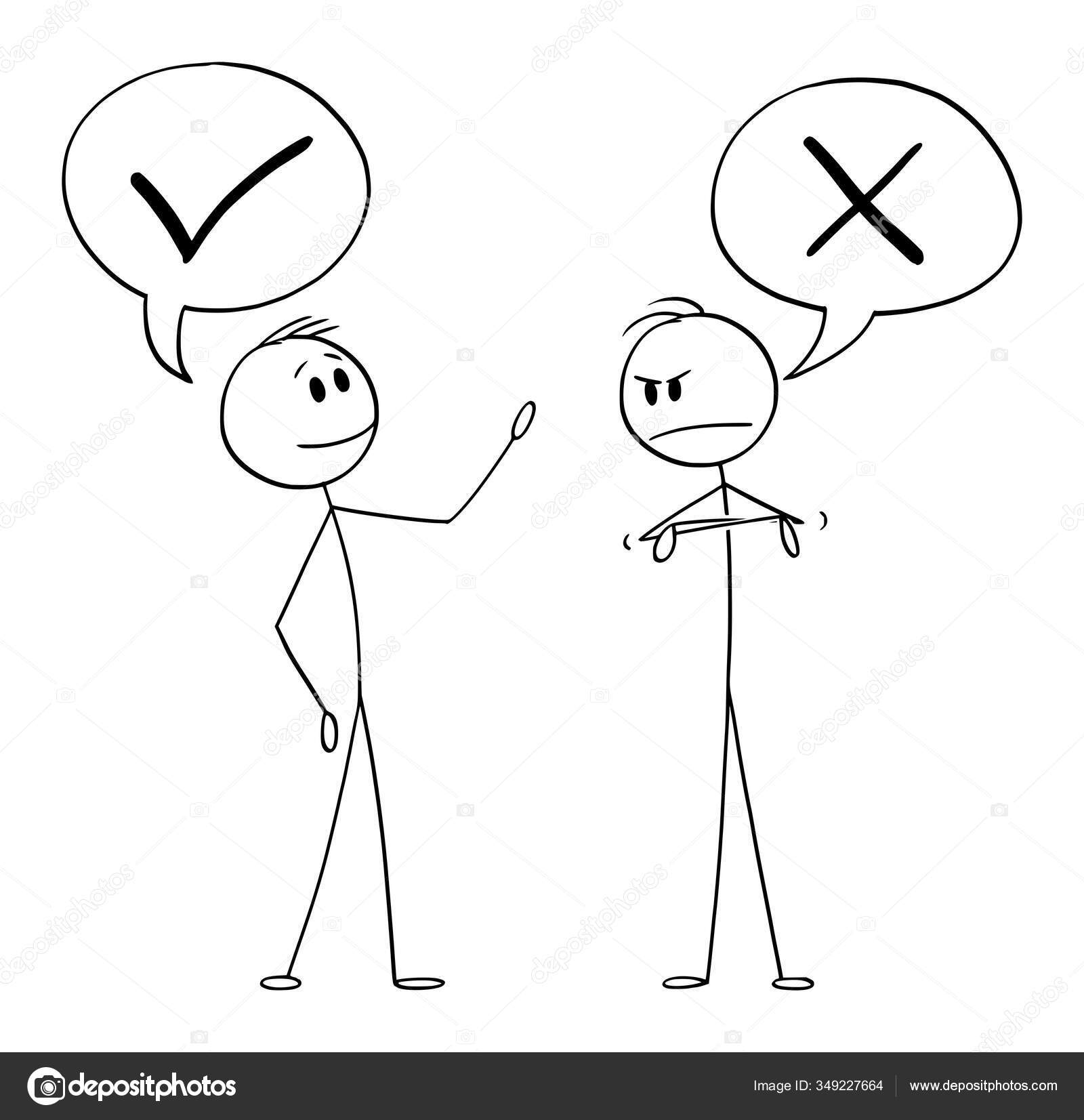 Vector Cartoon Illustration of Two Men or Businessmen, Positive and ...