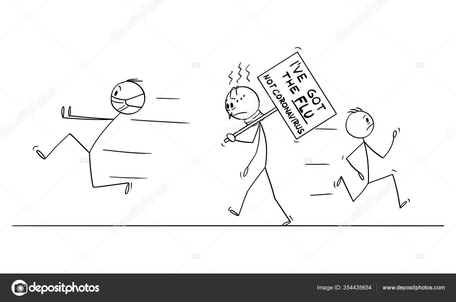Vector Cartoon Illustration of Sick Man With Flu Walking on the Street ...