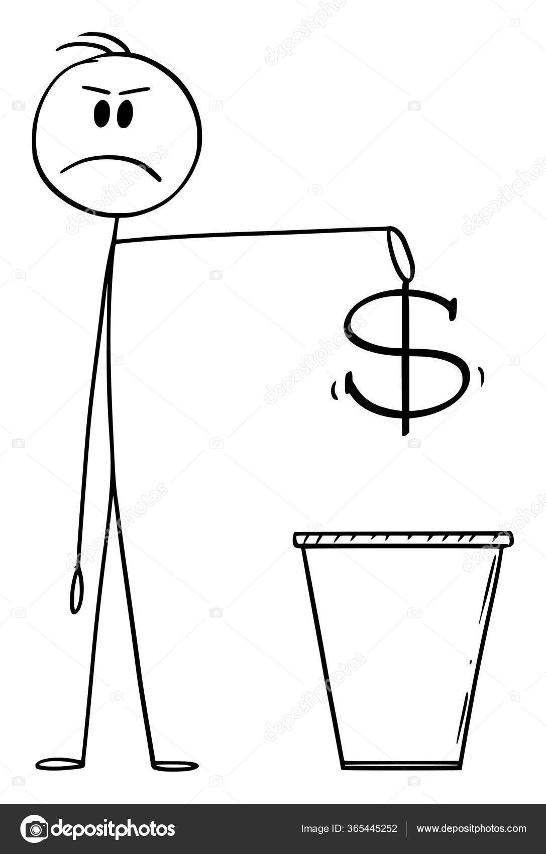 Vector Cartoon Illustration of Man or Businessman Throwing Dollar ...