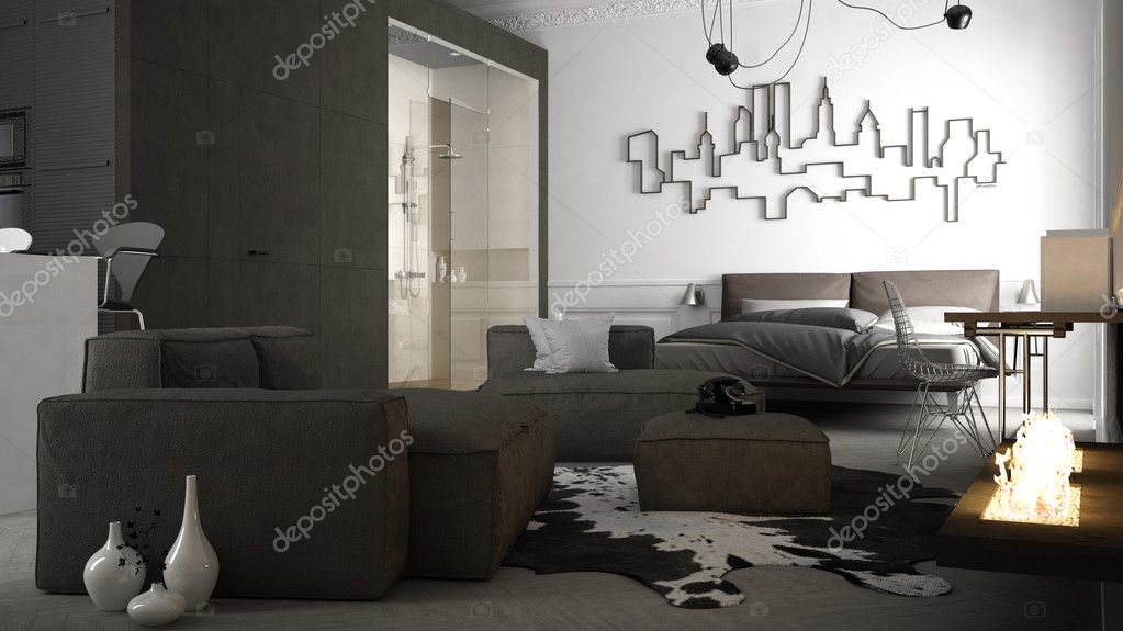 One-room apartment, interior design Stock Photo by ©ArchiVIz 127943930