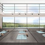 Empty yoga studio interior design, minimal open space with mats ...