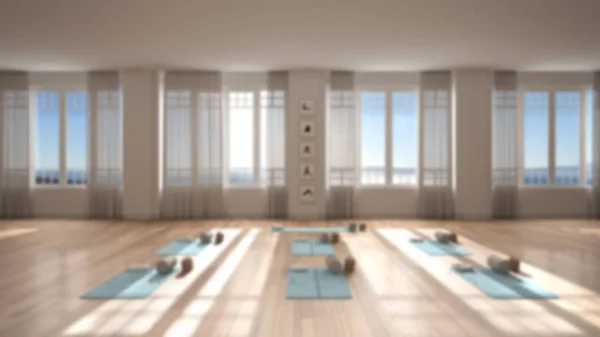 Blur background interior design: empty yoga studio, open space with ...