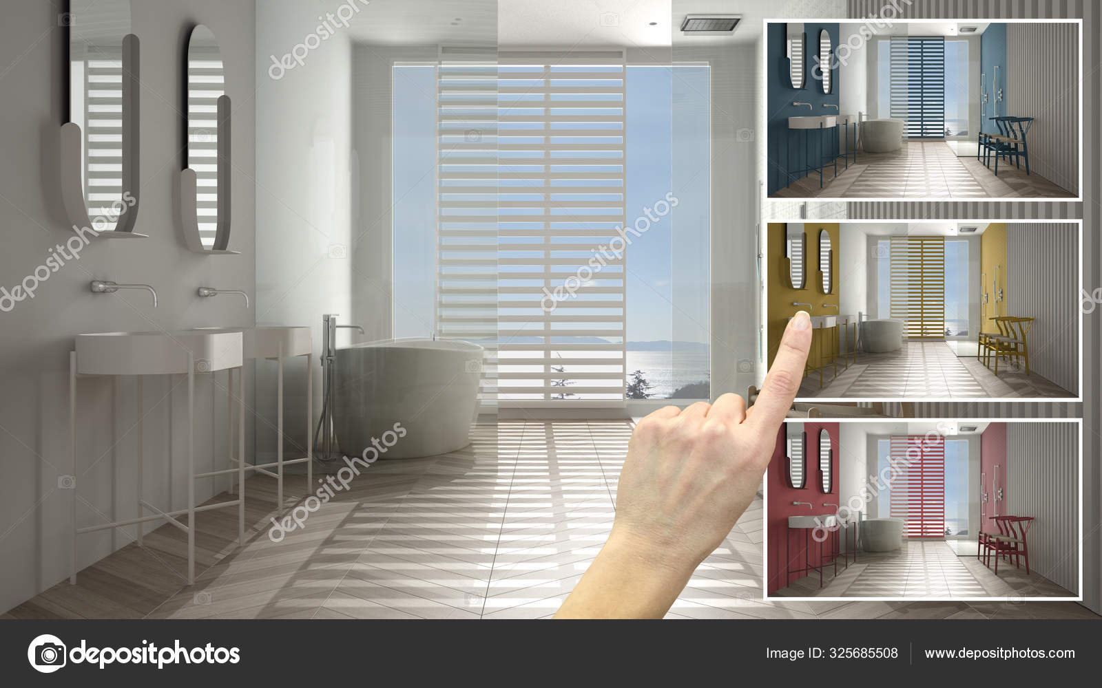 Architect designer concept, hand showing modern bathroom colors in ...