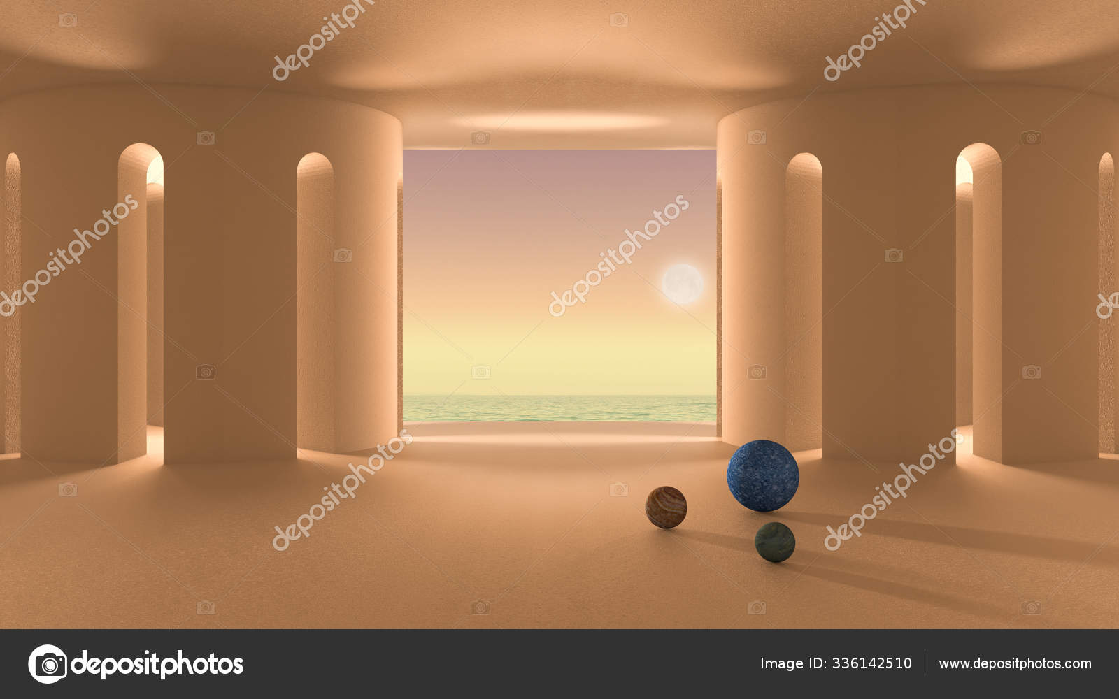 Imaginary fictional architecture, interior design of empty space with ...