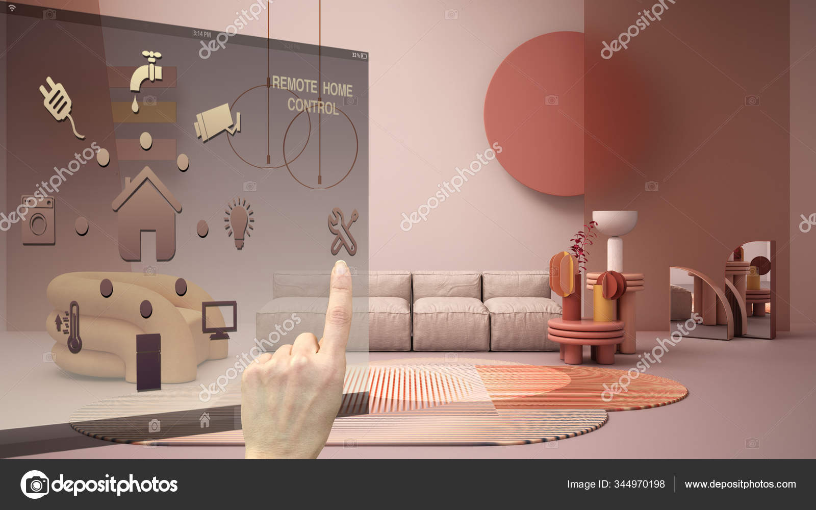 Smart home control concept, hand controlling digital interface from ...